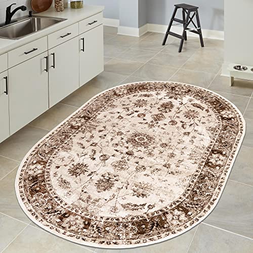 Rugs.com Nepal Collection Rug – 3' x 5' Oval Cream Medium Rug Perfect for Living Rooms, Large Dining Rooms, Open Floorplans