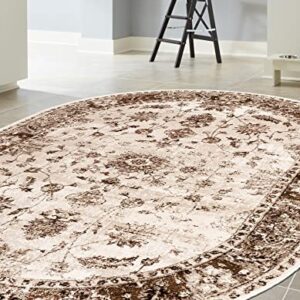 Rugs.com Nepal Collection Rug – 3' x 5' Oval Cream Medium Rug Perfect for Living Rooms, Large Dining Rooms, Open Floorplans