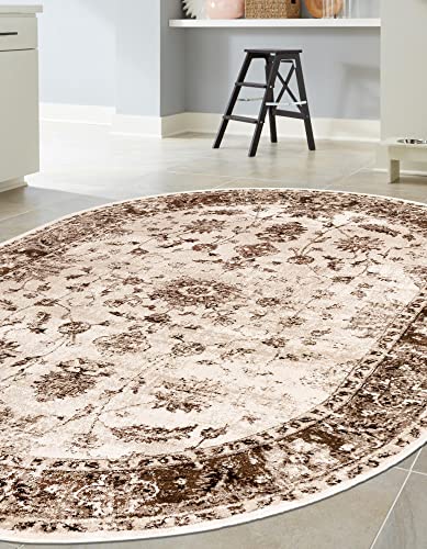 Rugs.com Nepal Collection Rug – 3' x 5' Oval Cream Medium Rug Perfect for Living Rooms, Large Dining Rooms, Open Floorplans