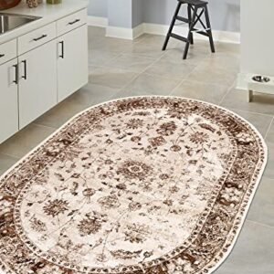 Rugs.com Nepal Collection Rug – 3' x 5' Oval Cream Medium Rug Perfect for Living Rooms, Large Dining Rooms, Open Floorplans