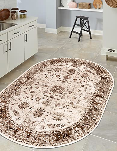 Rugs.com Nepal Collection Rug – 3' x 5' Oval Cream Medium Rug Perfect for Living Rooms, Large Dining Rooms, Open Floorplans