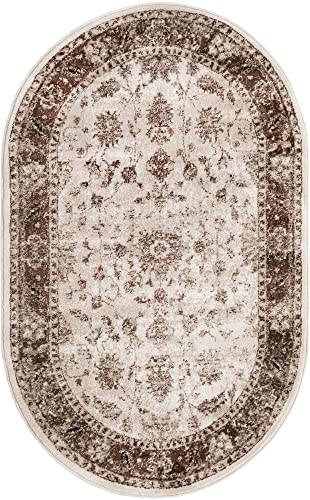 Rugs.com Nepal Collection Rug – 3' x 5' Oval Cream Medium Rug Perfect for Living Rooms, Large Dining Rooms, Open Floorplans