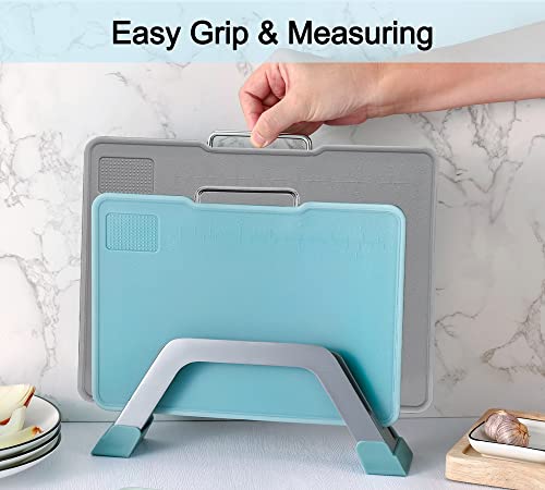 Domonic Home Cutting Board Set, Cutting Boards for Kitchen Dishwasher Safe, Plastic Cutting Board with Holder, Chopping Board with Juice Grooves, Non-Slip