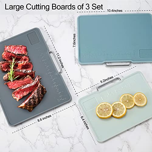 Domonic Home Cutting Board Set, Cutting Boards for Kitchen Dishwasher Safe, Plastic Cutting Board with Holder, Chopping Board with Juice Grooves, Non-Slip