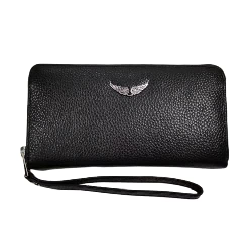 Meboer Women's Leather Wristlet Clutch Wallet Long Purses, Black