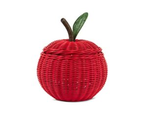 g6 collection apple rattan storage basket with lid decorative bin home decor hand woven shelf organizer cute handmade handcrafted gift art decoration artwork wicker apple (small)