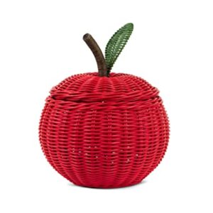 G6 COLLECTION Apple Rattan Storage Basket with Lid Decorative Bin Home Decor Hand Woven Shelf Organizer Cute Handmade Handcrafted Gift Art Decoration Artwork Wicker Apple (Small)