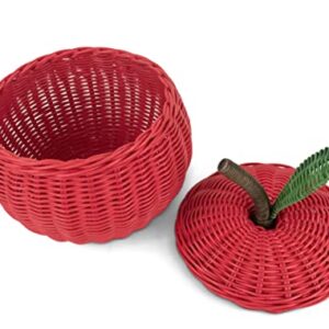 G6 COLLECTION Apple Rattan Storage Basket with Lid Decorative Bin Home Decor Hand Woven Shelf Organizer Cute Handmade Handcrafted Gift Art Decoration Artwork Wicker Apple (Small)