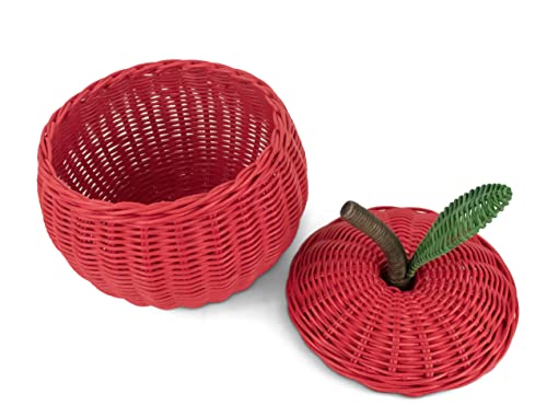 G6 COLLECTION Apple Rattan Storage Basket with Lid Decorative Bin Home Decor Hand Woven Shelf Organizer Cute Handmade Handcrafted Gift Art Decoration Artwork Wicker Apple (Small)