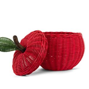 G6 COLLECTION Apple Rattan Storage Basket with Lid Decorative Bin Home Decor Hand Woven Shelf Organizer Cute Handmade Handcrafted Gift Art Decoration Artwork Wicker Apple (Small)