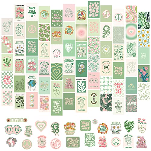 Artivo Sage Green Room Decor Aesthetic, Green Wall Collage Kit Aesthetic Pictures for Teen Girls, Sage Green Dorm Room Decor, Danish Pastel Aesthetic Wall Decor, Pastel Bedroom Decor (70 set, 4x6)