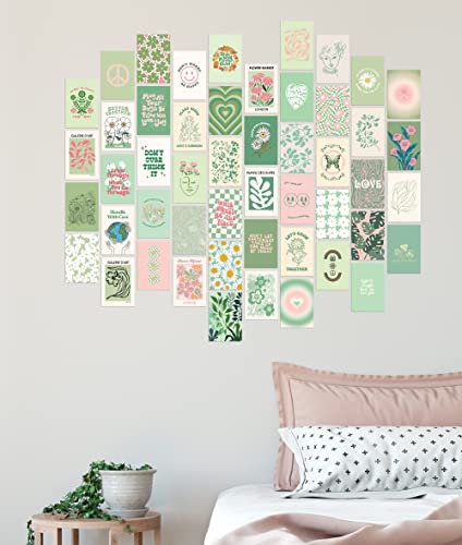 Artivo Sage Green Room Decor Aesthetic, Green Wall Collage Kit Aesthetic Pictures for Teen Girls, Sage Green Dorm Room Decor, Danish Pastel Aesthetic Wall Decor, Pastel Bedroom Decor (70 set, 4x6)