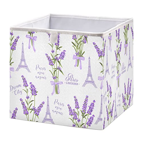 xigua Lavender Rectangle Storage Bin Large Collapsible Storage Basket Toys Clothes Organizer Box for Shelf Closet Bedroom Home Office, 15.8 x 10.6 x 7 Inch