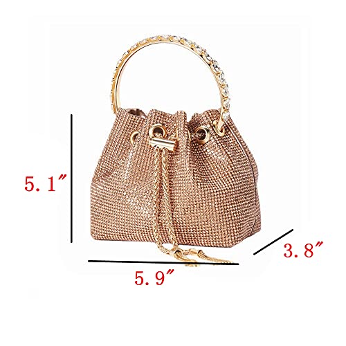 DJBM Women Full Diamonds Bucket Handbag Rhinestone Clutch Purse Evening Clutch for Women Party Prom Cocktail Wedding, Gold