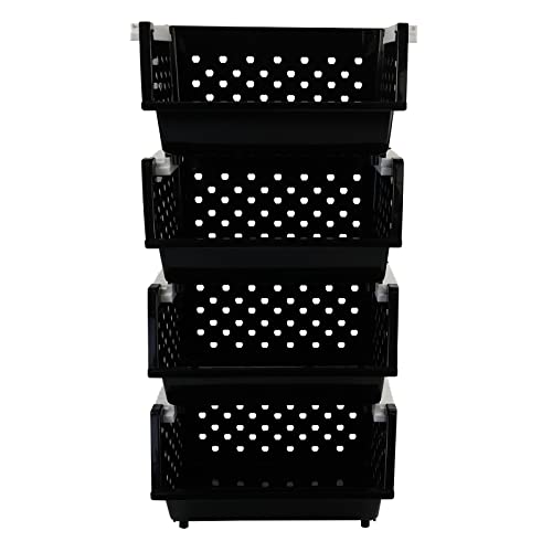 Jekiyo 4 Packs Large Stackable Storage Bins, Plastic Stacking Basket, Black