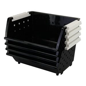 Jekiyo 4 Packs Large Stackable Storage Bins, Plastic Stacking Basket, Black