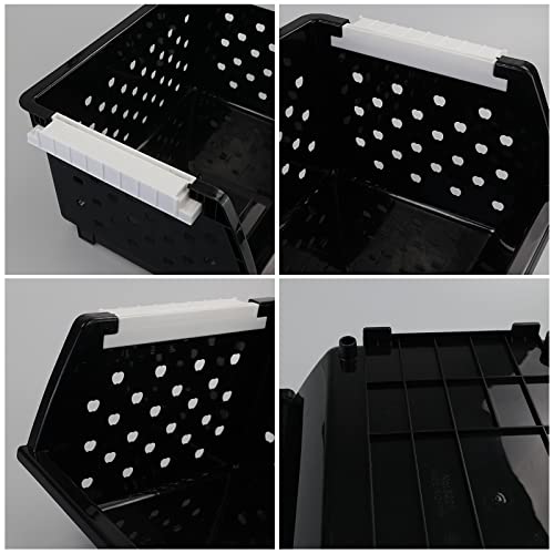 Jekiyo 4 Packs Large Stackable Storage Bins, Plastic Stacking Basket, Black