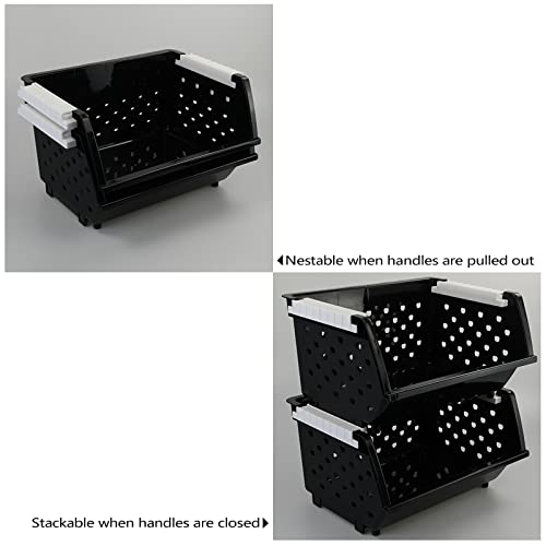 Jekiyo 4 Packs Large Stackable Storage Bins, Plastic Stacking Basket, Black