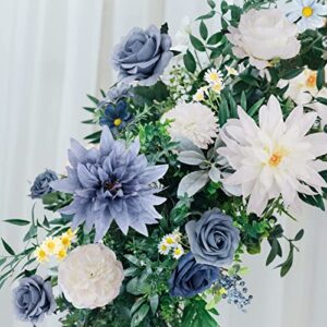 LELEE Artificial Flowers Rose Fake Silk Flower Combo Dusty Blue Foam Roses Bulk Decor Set for Wedding Bouquets Centerpieces Arrangements Cake Party Table Bridal Baby Shower Home Decorations