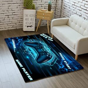 angelwardrobe gamer large area rug for kids room 3d gamepad controller blue boys floor rugs for living room teen game player living room mat home decor sofa floor polyester mat, 63″x47″