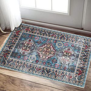 falflor 2’x3′ tribal area rug non slip vintage entryway rug low profile indoor door mat washable throw rug for bedroom kitchen floor mat for living room laundry room