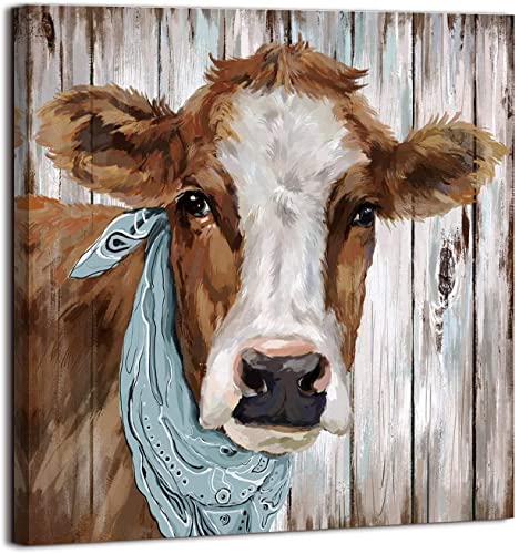 Cow canvas decor, farmhouse wall art pictures for Bathroom Bedroom Living Room Kitchen Wall Decor