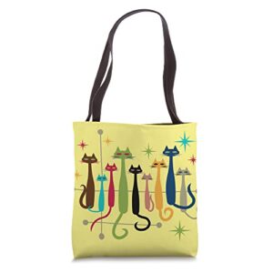 vintage retro mid-century modern look cats 50s 60s style tote bag