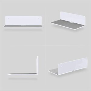 BRAINWAVZ 2-Pack 9” Floating Shelf Bluetooth Speaker Stand, Adhesive & Screw Wall Mount, Anti Slip, for Cameras, Baby Monitors, Webcam, Router, Wide Universal Holder Shelves (SHELF23 White)