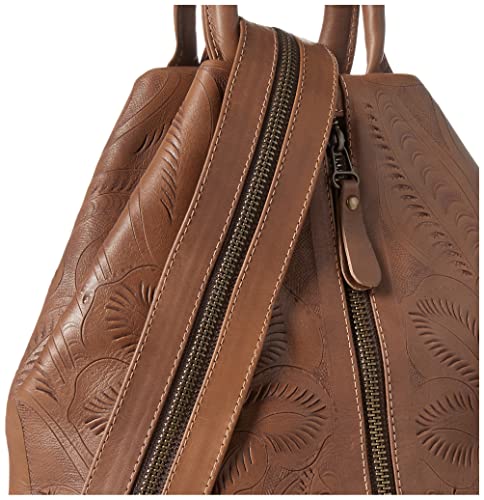 Ladies leather convertible backpack purse, handbag/backpack, Handmade, Handtooled, Floral pattern, zippers, 3 compartments (Brown)