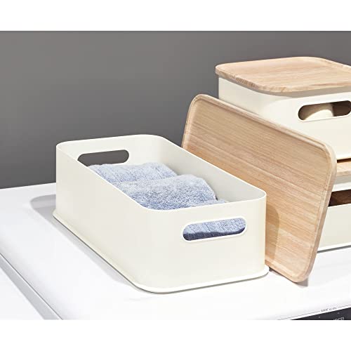 iDesign Recycled Plastic Medium Storage Bin with Handles and Paulownia Wood Lid