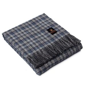 scottish style – alpaca throw blanket handwoven soft warm gray/blue plaid design 67″ x 52″