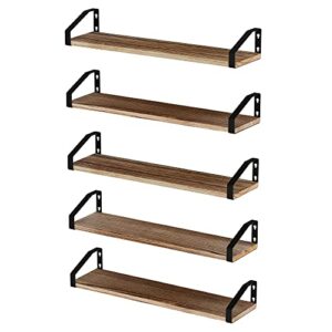 wallniture braga 24″ floating shelves, bookshelf wall decor living room bathroom shelves over toilet, bedroom kitchen organization, burnt finish set of 5