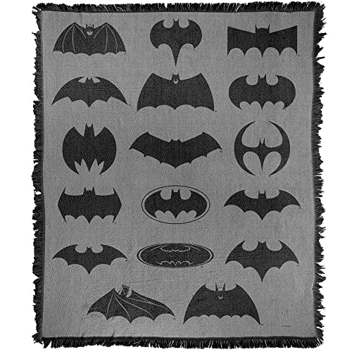 LOGOVISION Batman Blanket, 50"x60" Bat Symbol Woven Tapestry Cotton Blend Fringed Throw