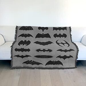 LOGOVISION Batman Blanket, 50"x60" Bat Symbol Woven Tapestry Cotton Blend Fringed Throw