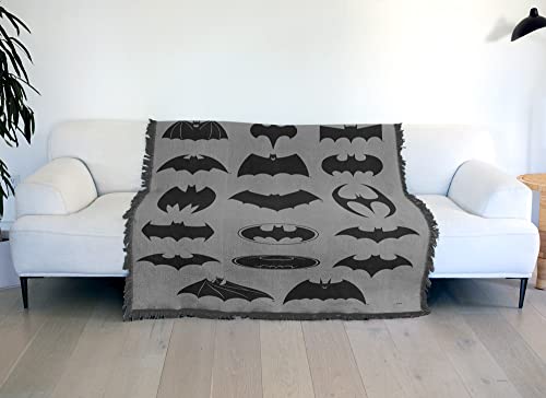 LOGOVISION Batman Blanket, 50"x60" Bat Symbol Woven Tapestry Cotton Blend Fringed Throw