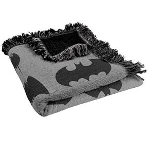 LOGOVISION Batman Blanket, 50"x60" Bat Symbol Woven Tapestry Cotton Blend Fringed Throw