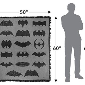 LOGOVISION Batman Blanket, 50"x60" Bat Symbol Woven Tapestry Cotton Blend Fringed Throw