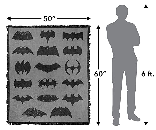 LOGOVISION Batman Blanket, 50"x60" Bat Symbol Woven Tapestry Cotton Blend Fringed Throw