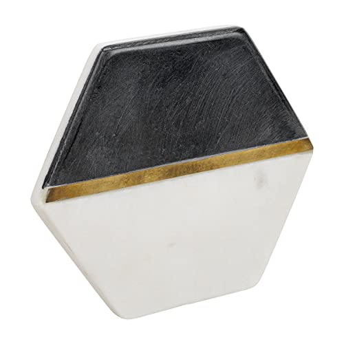 GoCraft Hexagon Marble Coasters for Drinks - Set of 6 Handcrafted Modern Coasters - White & Black Marble Coasters with Gold Brass Inlay for Your Beverages & Wine/Bar Glasses