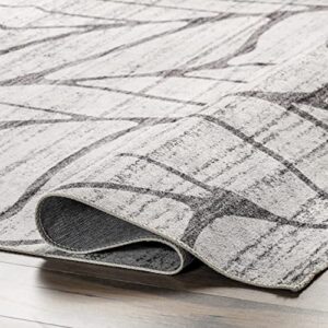 nuLOOM Lanette Abstract Leaves Machine Washable Area Rug, 8' x 10', Light Grey