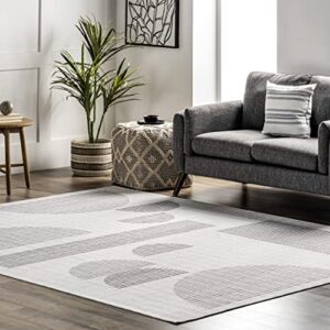 nuloom fae geometric shapes machine washable area rug, 5′ x 8′, beige