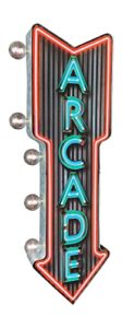 arcade double-sided marquee sign with neon print and led bulbs vintage inspired retro decor for the home (26” x 8” x 3”)