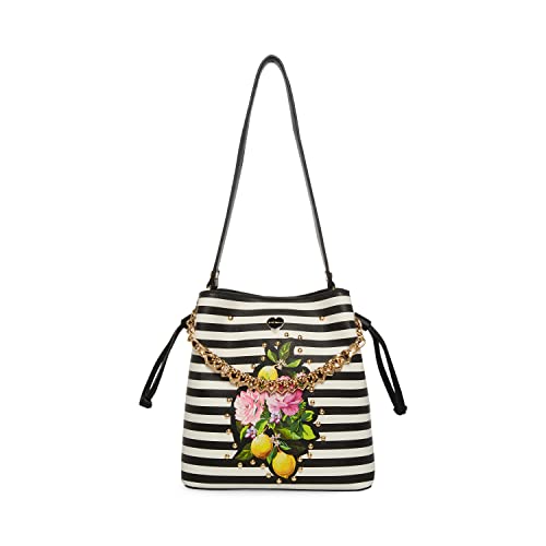 Betsey Johnson Fun Bucket Bag, Black/White