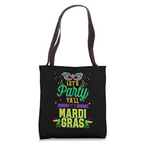 let’s party yall its mardi gras fun mask carnival party tote bag