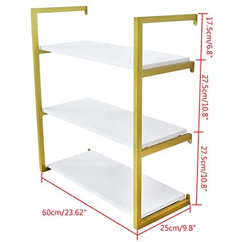 LOYALHEARTDY Wall Mounted Floating Shelves Gold Wooden Shelves Display Ledge Storage Rack for Bedroom, Living Room, Bathroom, Kitchen, Office and More (3Tier/24Inch)