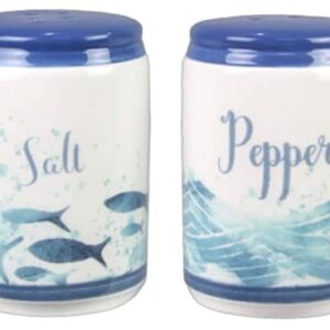 Beachy Blue Fish & Ocean Waves Ceramic Salt & Pepper Shakers