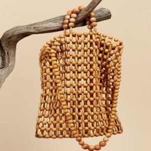 Handmade tote bags for women hand-woven bags handbag retro bamboo beach bags straw bag Acrylic rattan bag drawstring for summer