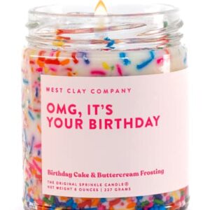 OMG, It’s Your Birthday Sprinkle Candle | West Clay Company | Happy Birthday Vanilla Cake Sprinkles Scented Soy Nontoxic Candles for Gift | Women, Bday, Birthday Gifts for Women