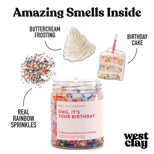 OMG, It’s Your Birthday Sprinkle Candle | West Clay Company | Happy Birthday Vanilla Cake Sprinkles Scented Soy Nontoxic Candles for Gift | Women, Bday, Birthday Gifts for Women