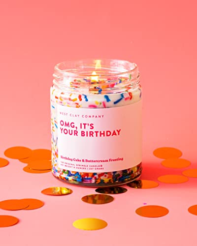 OMG, It’s Your Birthday Sprinkle Candle | West Clay Company | Happy Birthday Vanilla Cake Sprinkles Scented Soy Nontoxic Candles for Gift | Women, Bday, Birthday Gifts for Women